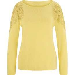CR&Eacute;ATION L Damen Langarm-Pullover mit Glitzersteinchen zitrone Gr&ouml;&szlig;e 40