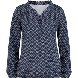CR&Eacute;ATION L Damen Print-Shirt mit kurzer Knopfleiste marine-wei&szlig; Gr&ouml;&szlig;e 40