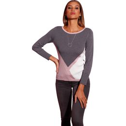 CRÉATION L Damen Langarm-Pullover mit Glanzgarn-Akzenten anthrazit-hortensie Größe 36