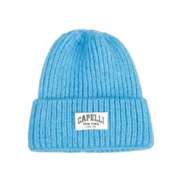 Capelli New York Strickmütze Breiter Umschalg, Logo vorn, blau