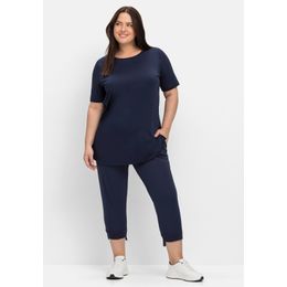 sheego Große Größen: Sporthose in 3/4-Länge mit Bündchen, aus Sweat, marine, Gr.42