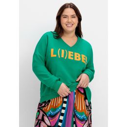 sheego loves miss goodlife Große Größen: Sweatshirt mit Wordingprint in Kontrast, blattgrün, Gr.50