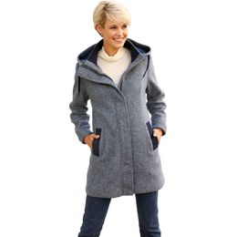 Damen Longjacke mit weitenverstellbarer Kapuze rauchblau-meliert, Gr&ouml;&szlig;e 54