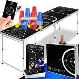 Kesser&reg; Bier Pong Tisch Set mit Kartenspiel Trinkspiel inkl. 100 Becher (50 Rot & 50 Blau), 6 B&auml;lle + Regelwerk Partyspiele Table H&ouml;henverstellbar Klappbarer ohne oder mit LED