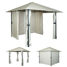 Pergola MCW-J63, Garten Pavillon Terrassen&uuml;berdachung mit Seitenwand, 3x3m ~ creme-beige