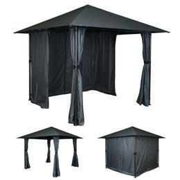 Pergola MCW-J63, Garten Pavillon Terrassen&uuml;berdachung mit Seitenwand 3x3m ~ anthrazit