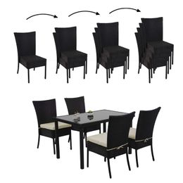 Poly-Rattan Garnitur MCW-G19, Sitzgruppe Balkon-/Lounge-Set, 4xStuhl+Tisch 120x75cm ~ schwarz, Kissen creme
