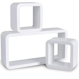 Wandregal Cube Regal 3er Set Würfelregal Hängeregal, weiß Quadratisch Schwebend Design Weiß - WOLTU