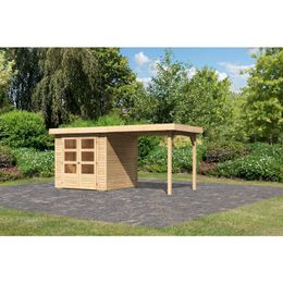 Karibu Gartenhaus "Calabar 2" SET naturbelassen mit Boden, Anbaudach 2,40 m Breite, Dachfolie