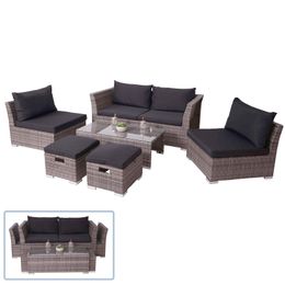 Poly-Rattan Garnitur MCW-J36, Balkon-/Garten-/Lounge-Set Sitzgruppe Sofa ~ grau, Kissen schwarz
