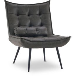 Mcombo - m moderner Sessel Relaxsessel 4779GY-1, für Wohnzimmer,mit Taillenkissen, Retro Vintage Lesesessel,Loungesessel Stuhl Polstersessel,ohne