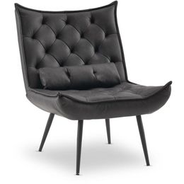 Mcombo - m moderner Sessel Relaxsessel, mit Taillenkissen, Retro Vintage Lesesessel Loungesessel , ohne Hocker, Kunstleder,4778MB-1 (Dunkelgrau)