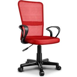 TRESKO - Bürostuhl rot Schreibtischstuhl Drehstuhl, mit Armlehnen & Kunststoff-Leichtlaufrollen, stufenlos höhenverstellbar, gepolsterte Sitzfläche,