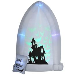 HOMCOM 210cm Grabstein Halloweendeko Aufblasbarer Grabstein mit LED Lichtprojektion und Gebläse Aufb