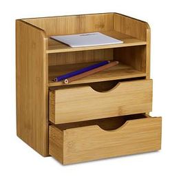 Relaxdays Schreibtisch-Organizer braun Bambus 2 Schubladen, 2 Ablagen Fächer 20,0 x 13,0 x 21,0 cm