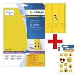 Selbstklebende Ordnerrücken-Etiketten inkl. Sticker »DECOR«, Happy Face gelb, Herma, 8 cm