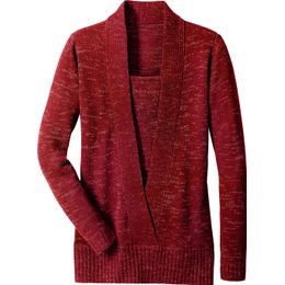 Damen 2-in-1-Pullover mit Schalkragen-Optik rot-meliert, Größe 56
