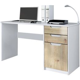 Schreibtisch Computertisch Arbeitstisch Logan Weiß - Hochglanz & Naturdekor - Fronten in Eiche Nordic - Fronten in Eiche Nordic - Vladon