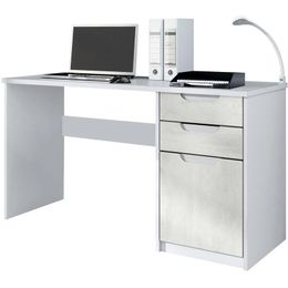 Schreibtisch Computertisch Arbeitstisch Logan Weiß - Hochglanz & Naturdekor - Fronten in Beton Oxid Optik - Fronten in Beton Oxid Optik - Vladon