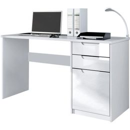 Vladon - Schreibtisch Computertisch Arbeitstisch Logan Weiß - Hochglanz & Naturdekor - Fronten in Weiß Hochglanz - Fronten in Weiß Hochglanz