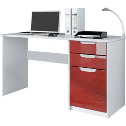 Schreibtisch Computertisch Arbeitstisch Logan Weiß - Hochglanz & Naturdekor - Fronten in Bordeaux Hochglanz - Fronten in Bordeaux Hochglanz - Vladon