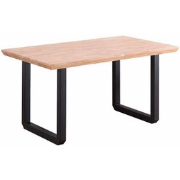 Tisch roma. Platte aus Eichenholz, abgeschrägte Oberfläche. Beine aus schwarzem Metall. 150x90x77cm - multicolor - Skraut Home