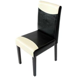 HHG - Esszimmerstuhl Littau, Küchenstuhl Stuhl, Kunstleder schwarz/weiß, dunkle Beine - black