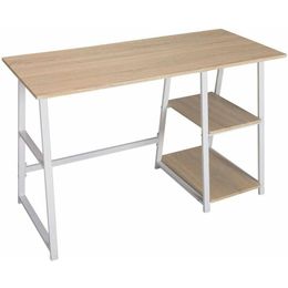 Schreibtisch Computertisch mit 2 Ablage Holz Stahl Hell Eiche - Hell Eiche - WOLTU