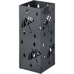 WOLTU - Regenschirmständer aus Eisen, L20 x B20 x H49cm, Schirmständer mit Wasserauffangschale, 4 Haken für Taschenschirme, Anthrazit Rechteck