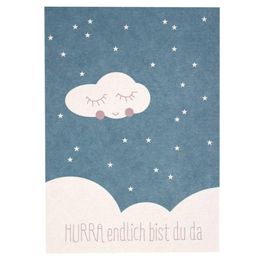 Ava & Yves Postkarte Geburt Wolke blau