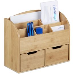 Relaxdays - Schreibtisch-Organizer Bambus, Briefablage, 6 Fächer, 2 Schubladen, natürliche Maserung, h x b x t: 28 x 33 x 13,5 cm, natur