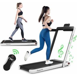 2 in 1 klappbares Walking Pad & Laufband App-kontrolliert Bluetooth led Display 1-12km/h bis 120kg belastbar inkl. Handyhalterung, weiß - Costway