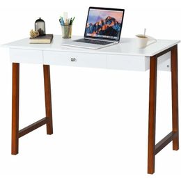 Goplus - Schreibtisch mit Schublade, Arbeitstisch mit Massivholzbeine, Schminktisch ohne Spiegel, skandinavischer Stil, für Arbeitszimmer,