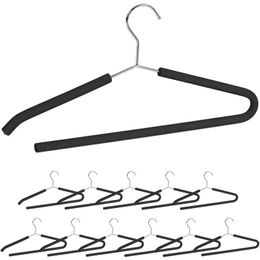 Kleiderbügel 12er Set, rutschfester Schaumstoffbezug, Anzugbügel, offener Hosensteg, Antirutschbügel, schwarz - Relaxdays