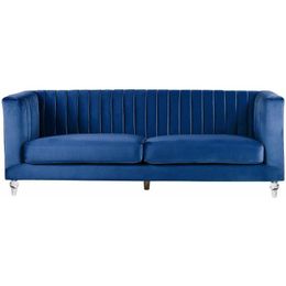 Beliani 3-Sitzer Sofa Marineblau Samtstoff mit Steppung Hohen Armlehnen Transparenen Acryl-Füßen Dicken Sitzkissen Modern Glam Wohnzimmer Ausstattung - Blau