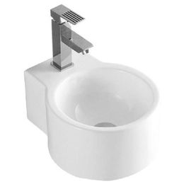 Design Handwaschbecken Waschtisch Rund Weiß mit Hahnloch 35 x 28 x 16 cm - Weiß - Aloni