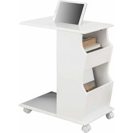 FBT67-W Beistelltisch mit Schlitz für iPad und 2 offenen Fächern, Rolltisch Sofatisch Couchtisch rollbar weiß bht ca.: 53x63x31cm - sobuy