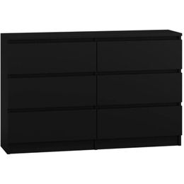 3xe Living - 3xEliving Kommode Sideboard demii mit 6 Schubladen in schwarz, 120 cm - schwarz