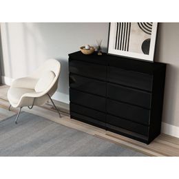 3xe Living - 3xEliving Kommode Sideboard demii mit 8 Schubladen in schwarz, 140 cm - schwarz