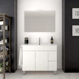 Ducha - Waschbeckenunterschrank auf Standfüßen temis mit Keramik Waschtisch und Spiegel - 2 Schubladen und reichlicher Stauraum mit Türen