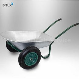 BITUXX Stabile 2-Rad Bau Schubkarre Baukarre Zweiradkarre Gartenkarre Schubkarren Muldenkarre Verzinkt 100L / Traglast bis 150kg / Luftbereifung - Silber