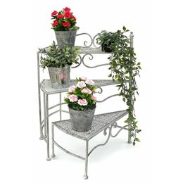 Blumentreppe Innen Metall Weiß Grau 55 cm Blumenständer mit 3 Ablagen 96125 Blumenständer Blumensäule Pflanzenständer Balkon Vintage - DanDiBo