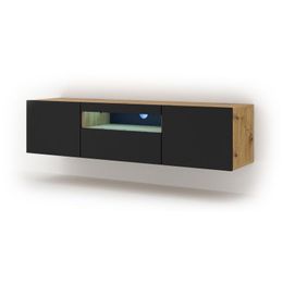 Bim Furniture - TV-Schrank aura 150 cm hängend oder stehend handwerks-eiche / schwarz matt + led