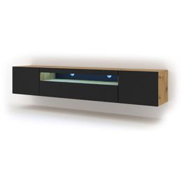 TV-Schrank aura 200 cm hängend oder stehend handwerks-eiche / schwarz matt + led