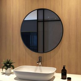 Wandspiegel ф70cm rund Einfache Badspiegel matt schwarzer Rahmen Badezimmerspiegel - Meykoers