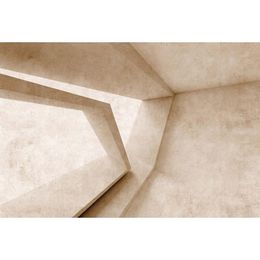 Beton Tapete in Beige | 3D Fototapete in Betonoptik ideal für Wohnzimmer und Küche | Moderne Betontapete im Grafik Design - 270 x 400 cm (4 Teile)