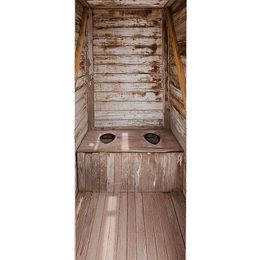 Fototapete lustig für Gäste wc | Witzige Klo Tapete in Holzoptik als Türfolie für Badezimmer | Holz Türtapete selbstklebend - 91 x 211 cm - Beige,