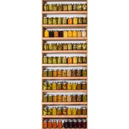 Bricoflor - Küchentapete als Panel | Vintage Fototapete mit Regal Motiv ideal für Küche und Esszimmer | 3D Bildtapete aus Vlies in Grün Orange - 280