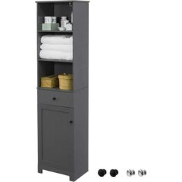 sobuy - BZR17-DG Badezimmer Hochschrank Badschrank Badregal Badezimmerschrank mit 3 offenen Fächern, 1 Schublade und 1 Tür dunkelgrau bht ca: