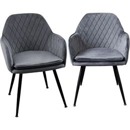 Esszimmerstühle in Steppoptik - gepolsterte Loungesessel mit abgestepptem Samtbezug und Armlehnen - stabile Stühle Esszimmer mit Metallgestell,